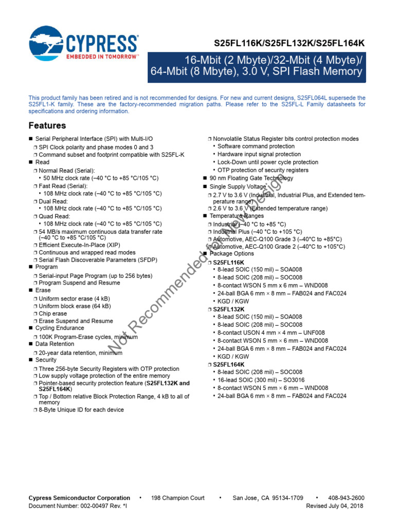 Infineon s25fl116k Flash Memory Datasheet | PDF | Flash Memory | Input/Output
