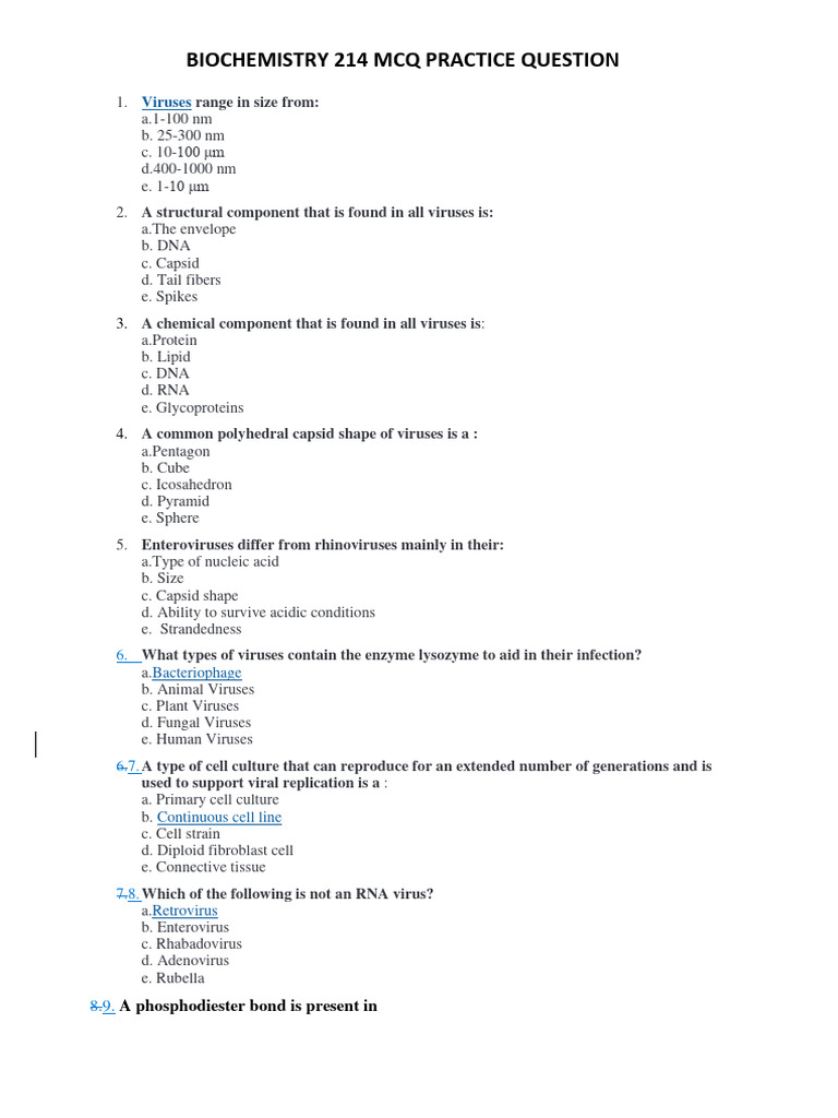 Biochemistry 214 Multiple Choice Question Practice | PDF | Cell ...