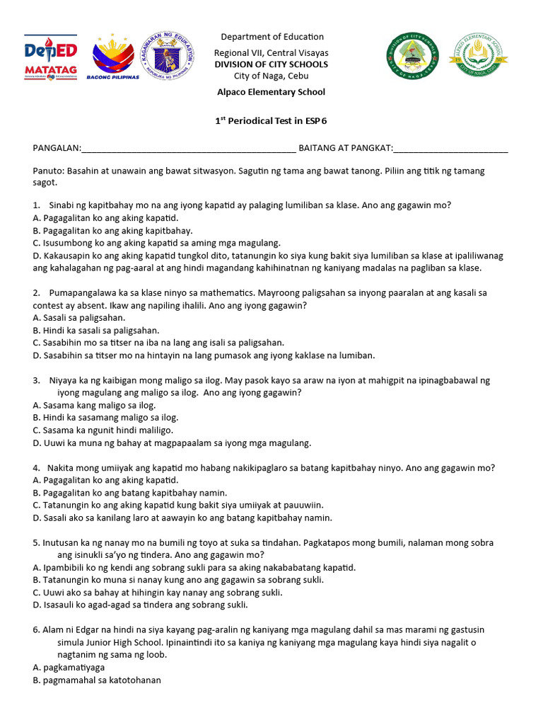 Test Question-Esp 6 | PDF