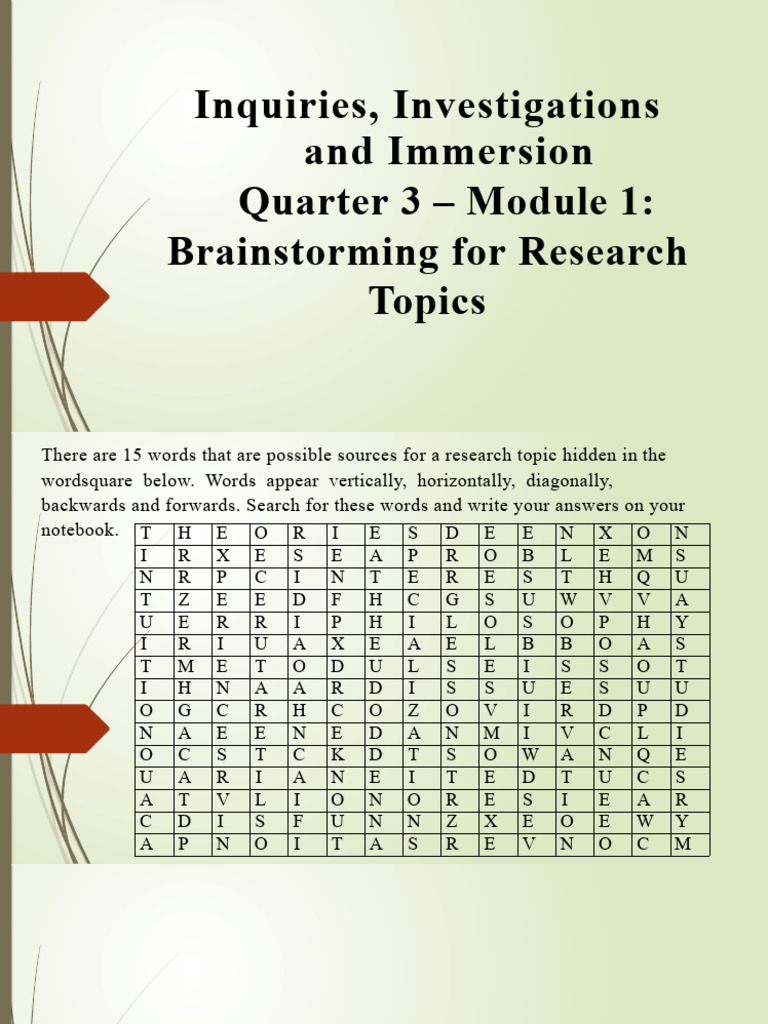 Q3 M1 - 3is - Brainstorming For Research TopicsV4 1 | PDF | Curiosity ...