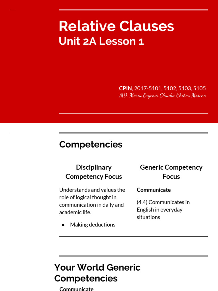 2A-L1 Relative Clauses | PDF | Subject (Grammar) | Linguistics