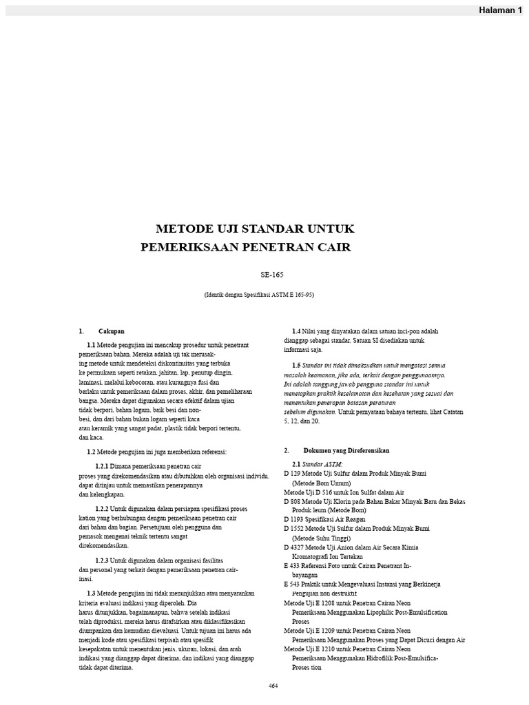 METODE UJI STANDAR UNTUK PEMERIKSAAN PENETRAN CAIR xx | PDF