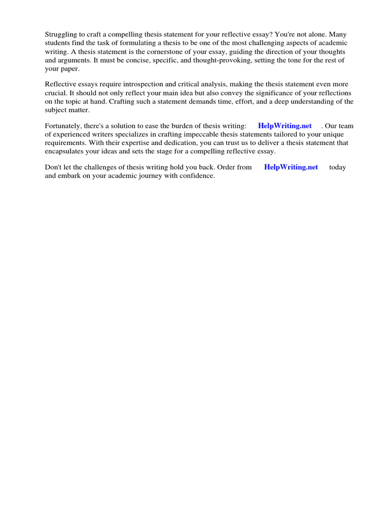 Thesis Statement Examples For A Reflective Essay | PDF | Essays | Thesis
