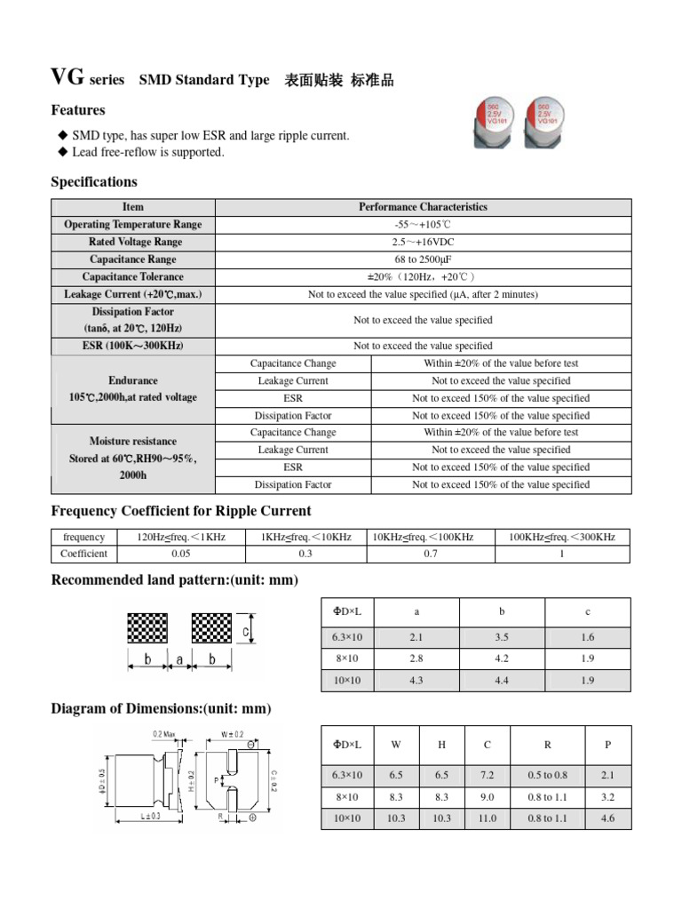 Acon Polymer Smd Vg Series Pdf Capacitor Materials Science