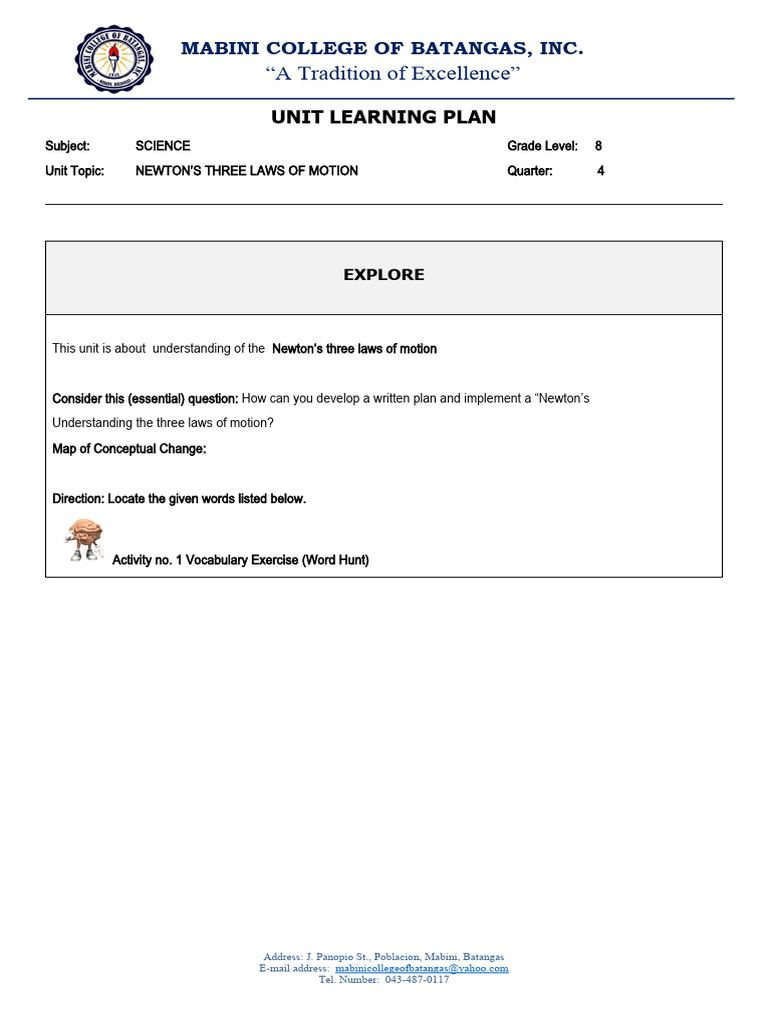 Unit Learning Plan | Download Free PDF | Force | Earthquakes