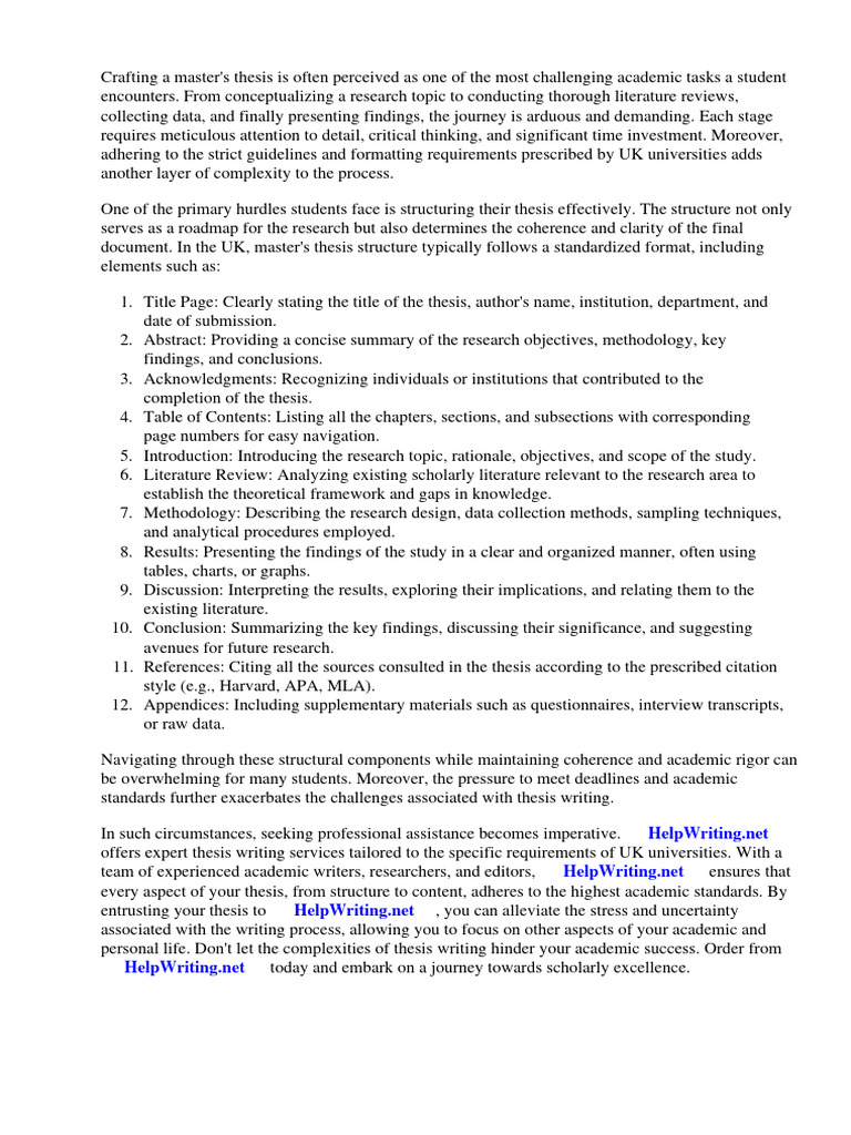 Masters Thesis Structure Uk | PDF | Methodology | Thesis