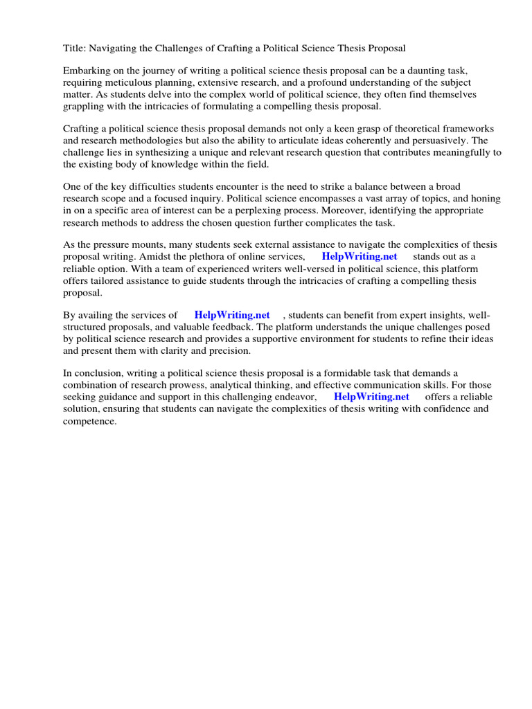 How To Write A Political Science Thesis Proposal | PDF | Thesis ...