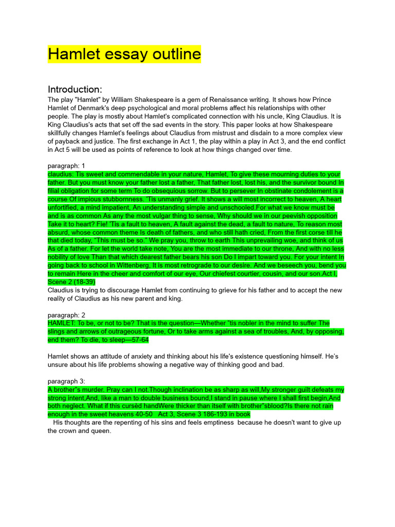 Hamlet Essay Outline | PDF | Hamlet