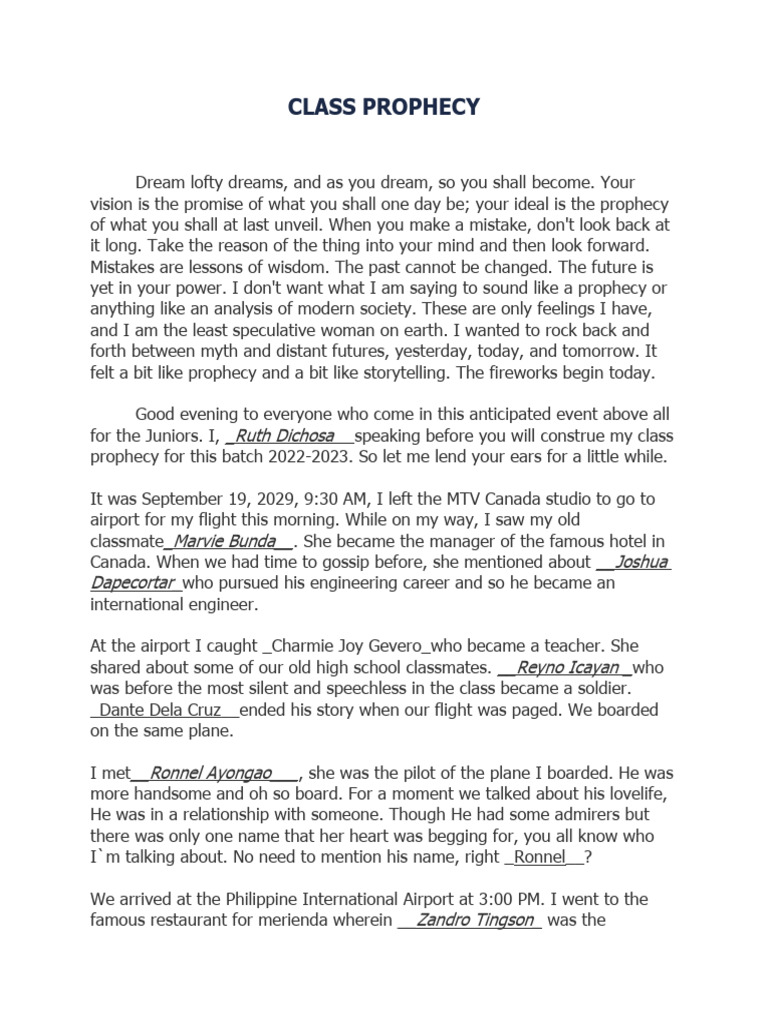 Class Prophecy 2023 | PDF | Self-Improvement