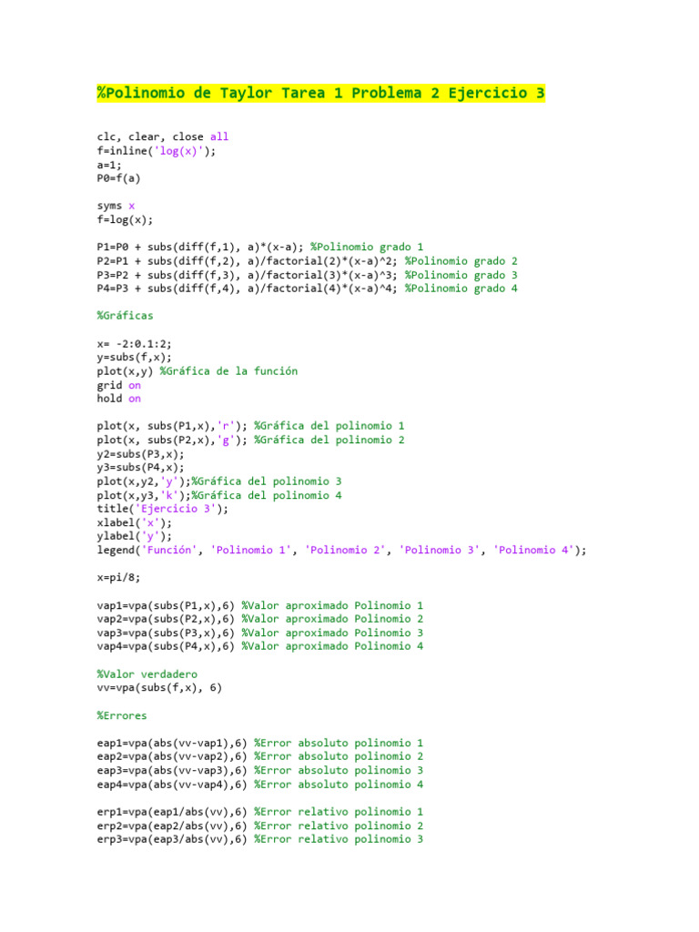 Polinomio de Taylor Tarea 1 Problema 2 Ejercicio 3 y 4 | Descargar ...