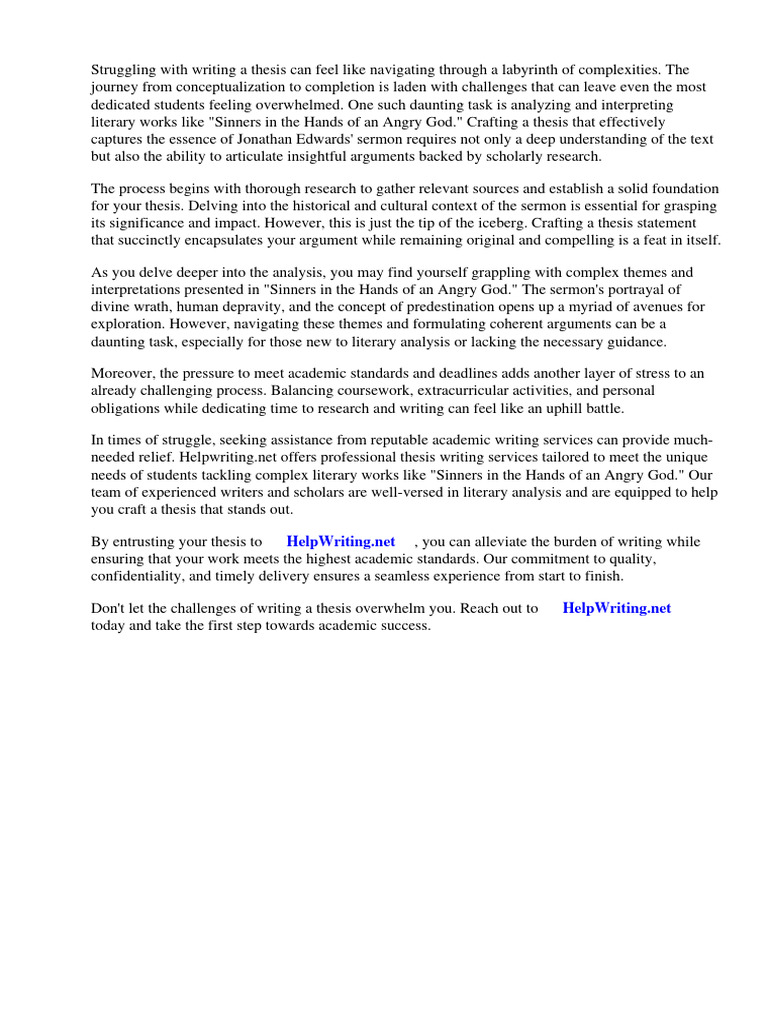 Thesis Sinners Hands Angry God | PDF | Sermon | Jonathan Edwards ...