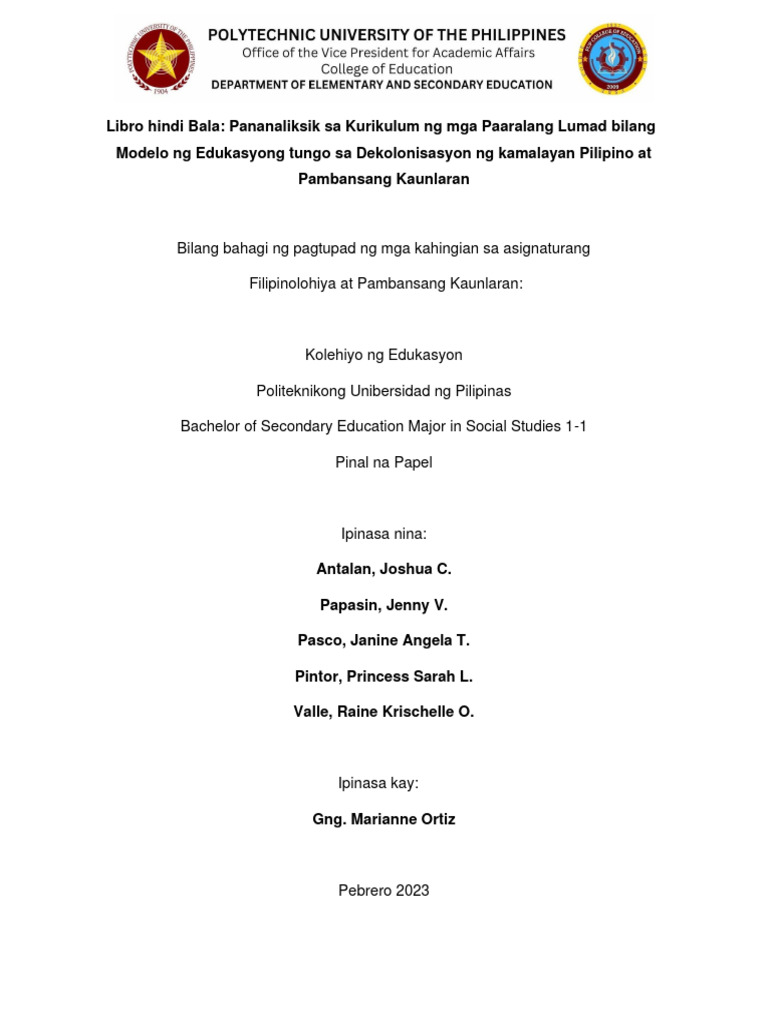 Ikalawang Pangkat Pinal Na Papel | PDF