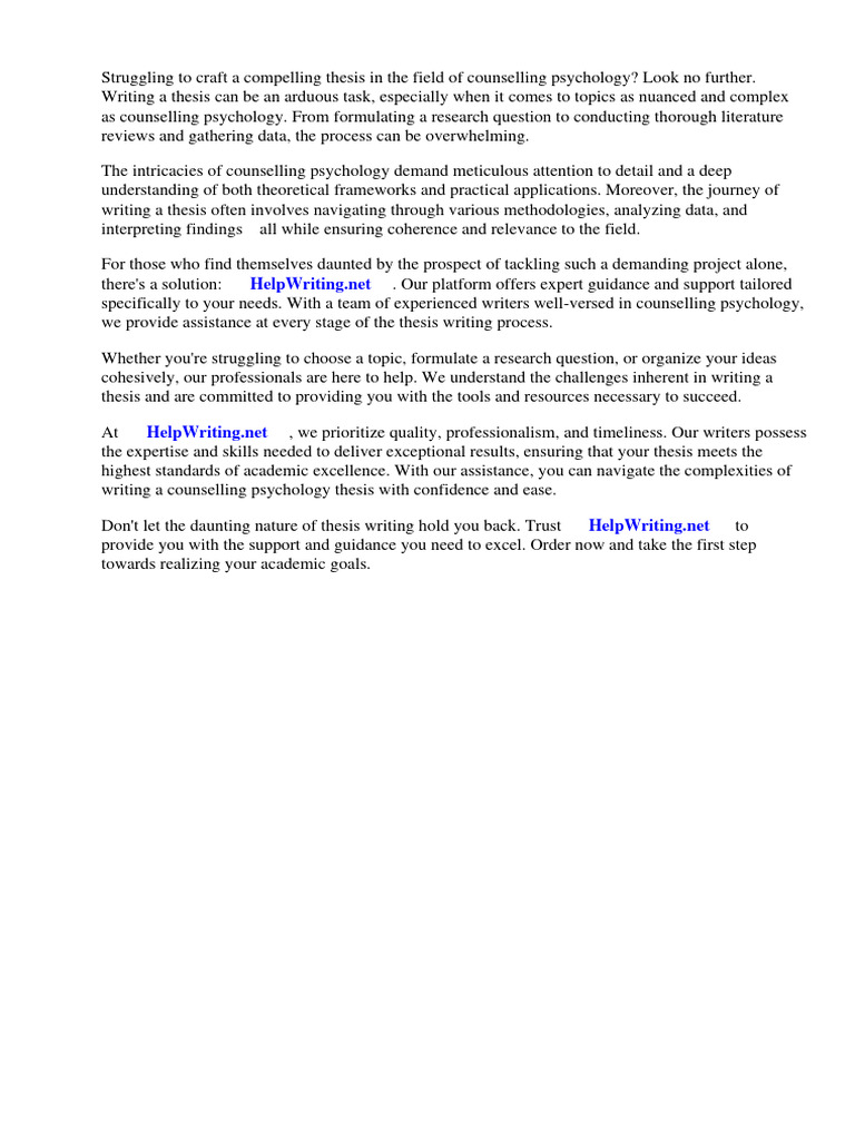 Counselling Psychology Thesis Examples | Download Free PDF ...