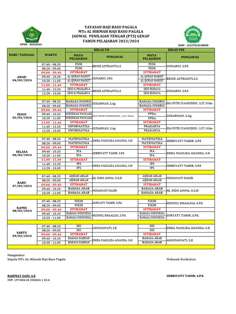 Jadwal PTS Genap 2023-2024 | PDF