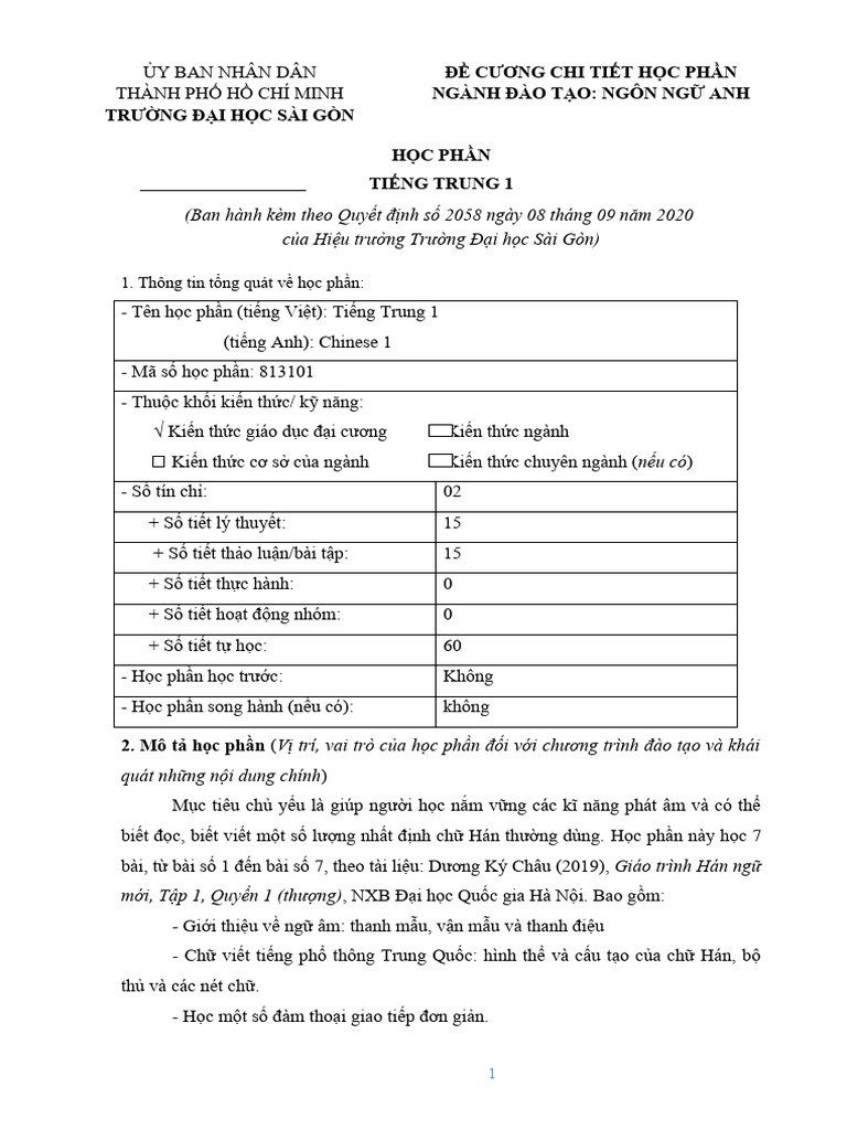 Tieng Trung 1 | PDF