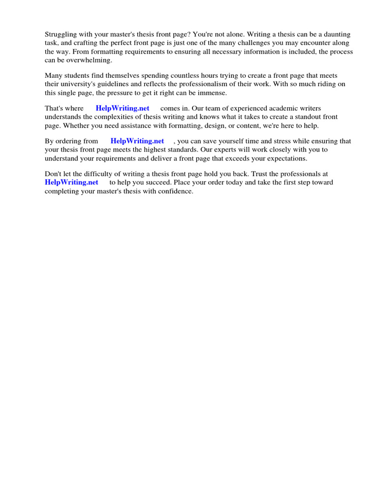 Master Thesis Front Page Sample | PDF | Thesis | Te X