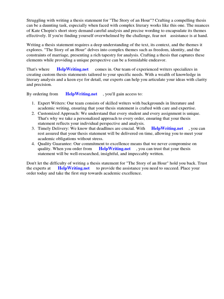 Sample Thesis Statements For The Story of An Hour | PDF | Essays | Thesis