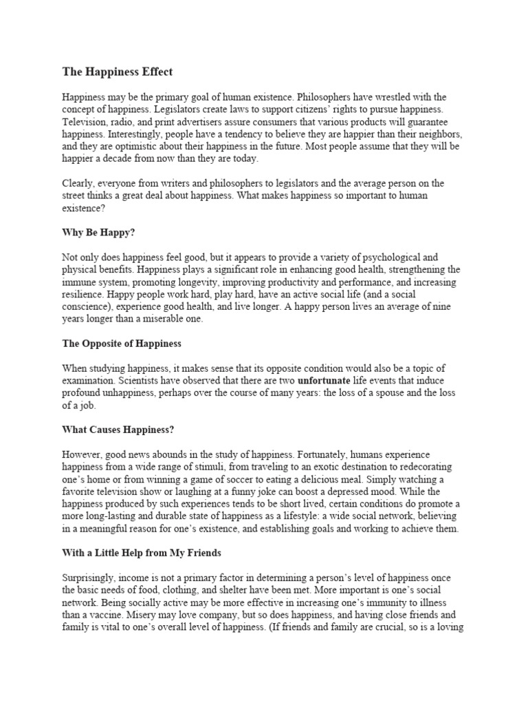 The Happiness Effect Reading Text | PDF | Happiness | Psychology