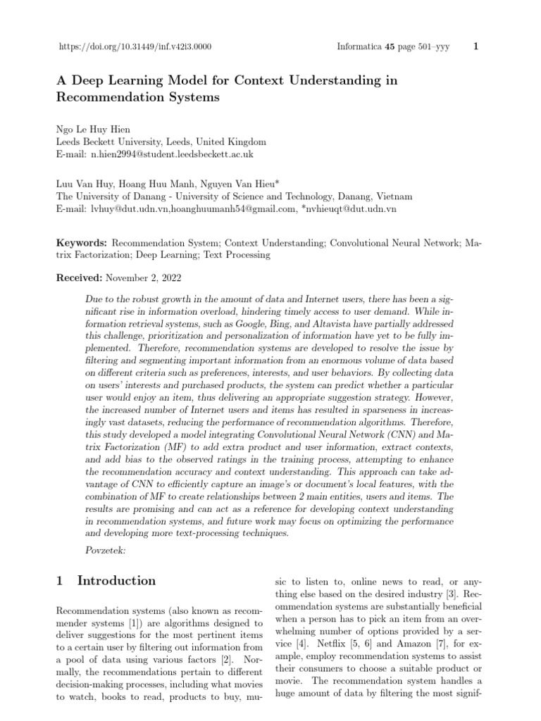 A Deep Learning Model for Context Understanding in Recommendation Systems | PDF | Deep Learning ...