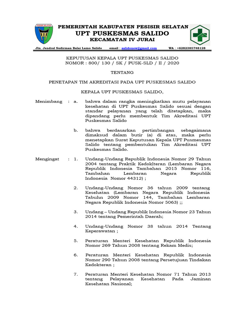 SK Tim Akreditasi Salido | PDF | Kesehatan Holistik