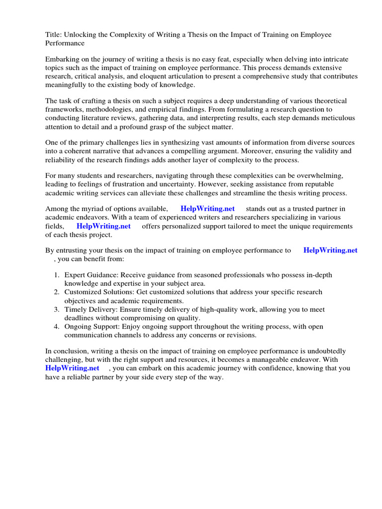 Thesis On Impact of Training On Employee Performance PDF | PDF ...