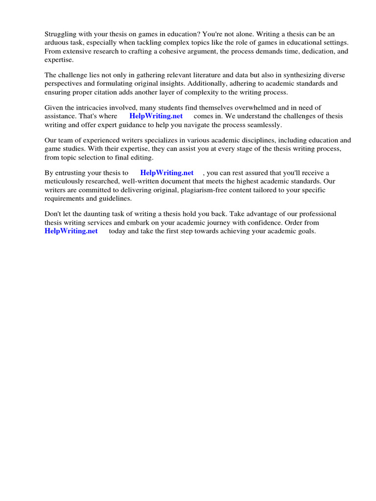 Thesis Games in Education | PDF | Thought | Learning