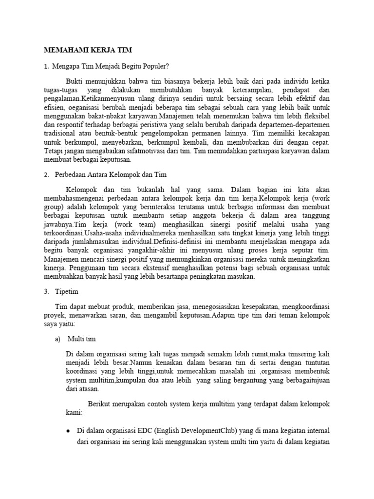 Memahami Kerja Tim dan Tipe-Tipenya | PDF | Karier & Perkembangan | Bisnis