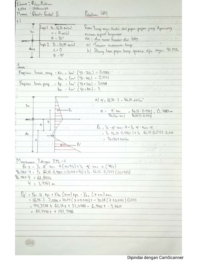 Perbaikan UAS Desain Pondasi 2 - Rico Adrian - 1715011075 | PDF