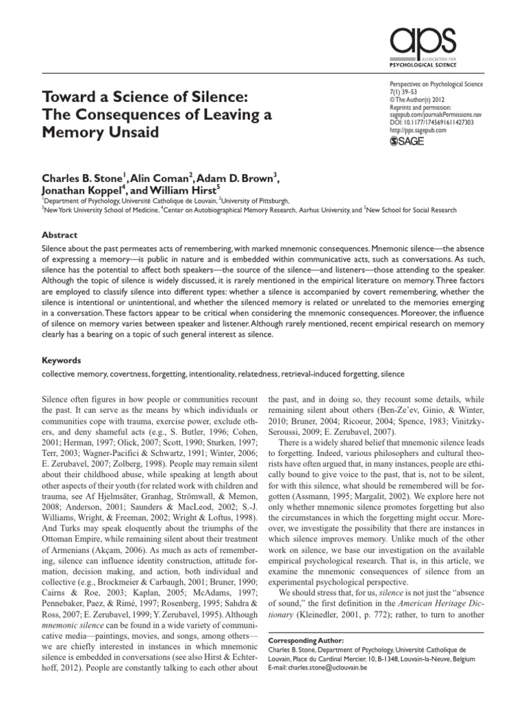 Toward A Science of Silence | PDF | Recall (Memory) | Mental Processes