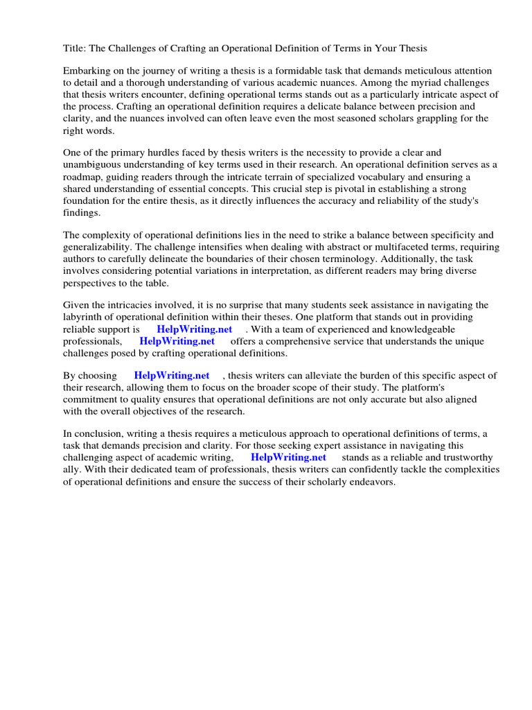 Operational Definition Of Terms Thesis Download Free Pdf Theory Measurement
