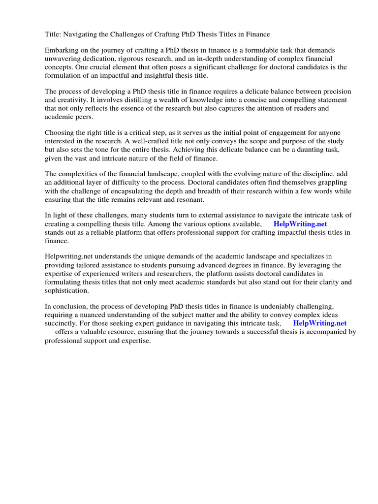 PHD Thesis Titles in Finance | PDF | Thesis | Doctor Of Philosophy