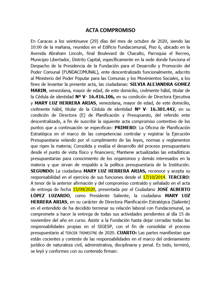 acta compromiso | PDF | Venezuela | Gobierno