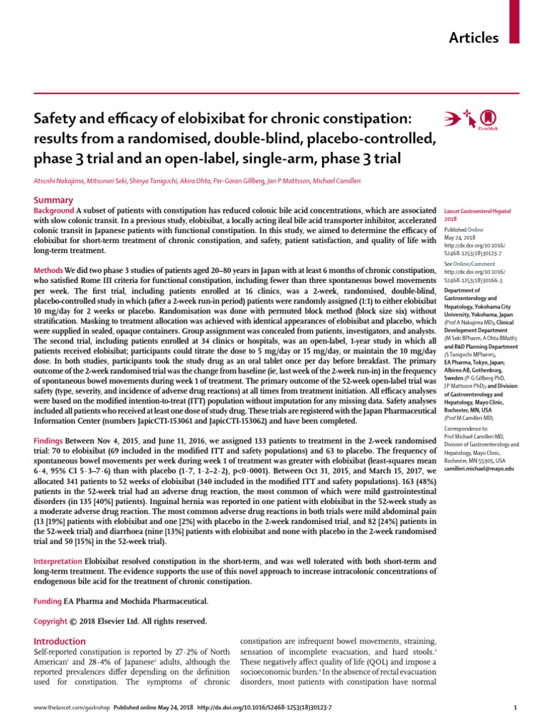 Articulo Elobixibat | PDF | Randomized Controlled Trial | Phases Of ...