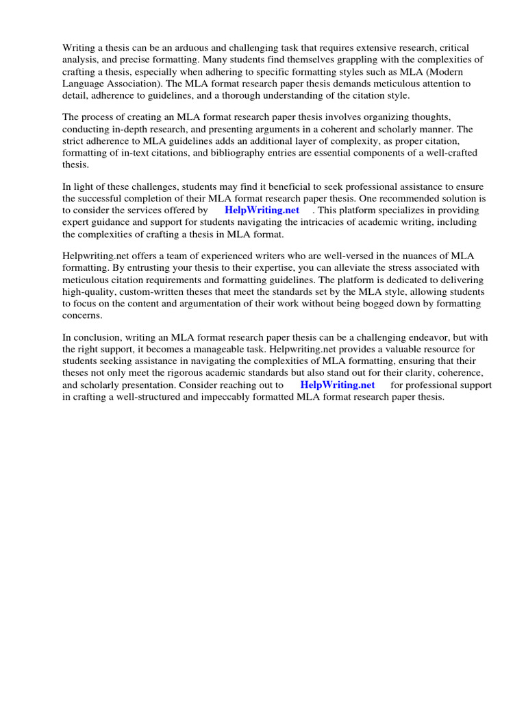 Mla Format Research Paper Thesis | PDF | Citation | Essays