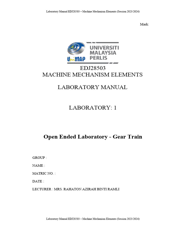EDJ28503 - Lab 1 - Gear Train Open Ended Lab - 2023 - 2024 | PDF | Gear | Manual Transmission