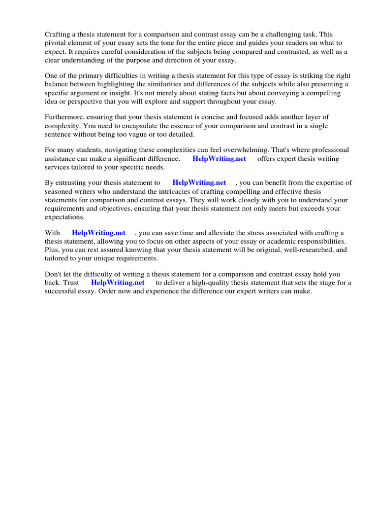 Thesis Statement For A Comparison and Contrast Essay | Download Free ...