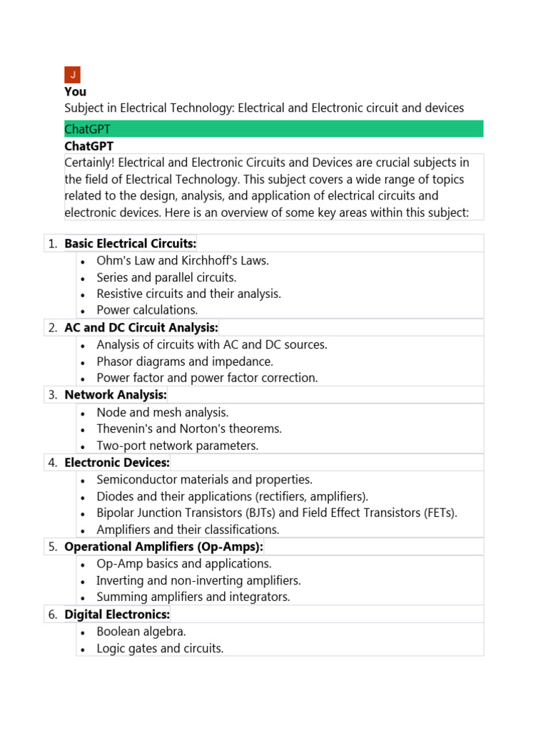 Electrical and Electronic Circuit and Devices | PDF | Electronic ...