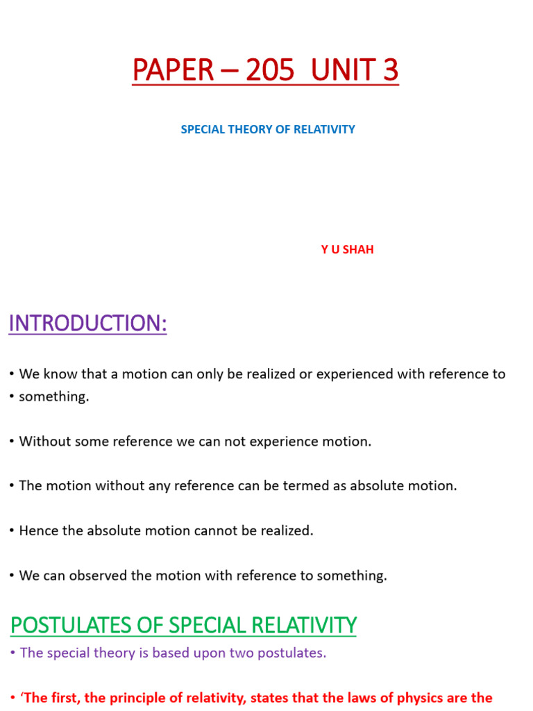 Sem 4 Paper - 205 Unit 3 Lec-1 | PDF | Special Relativity | Motion ...