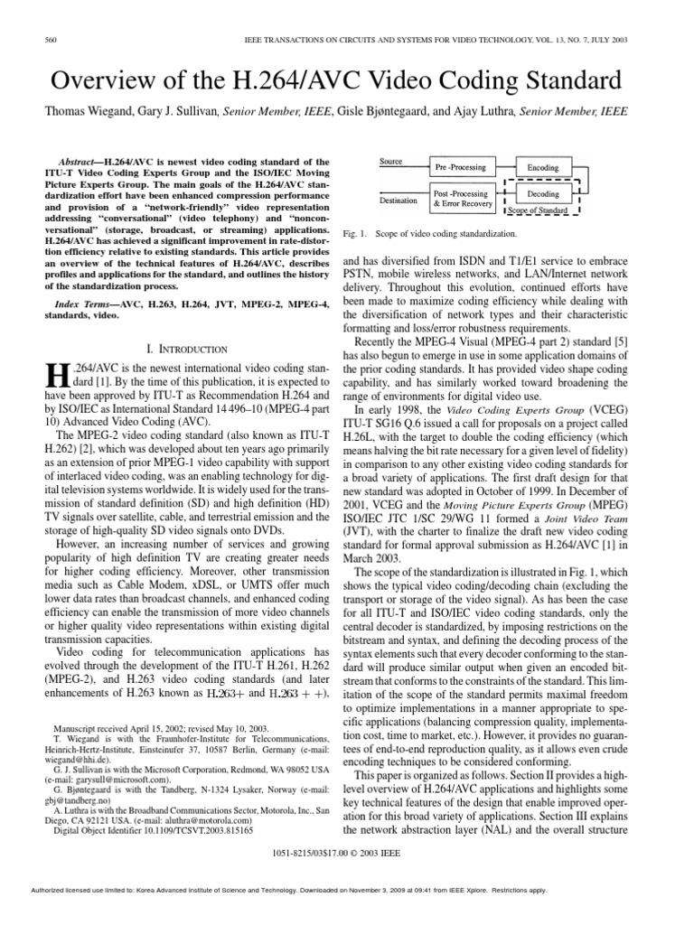 01 - Overview of The H.264AVC Video Coding Standard | PDF | H.264/Mpeg ...