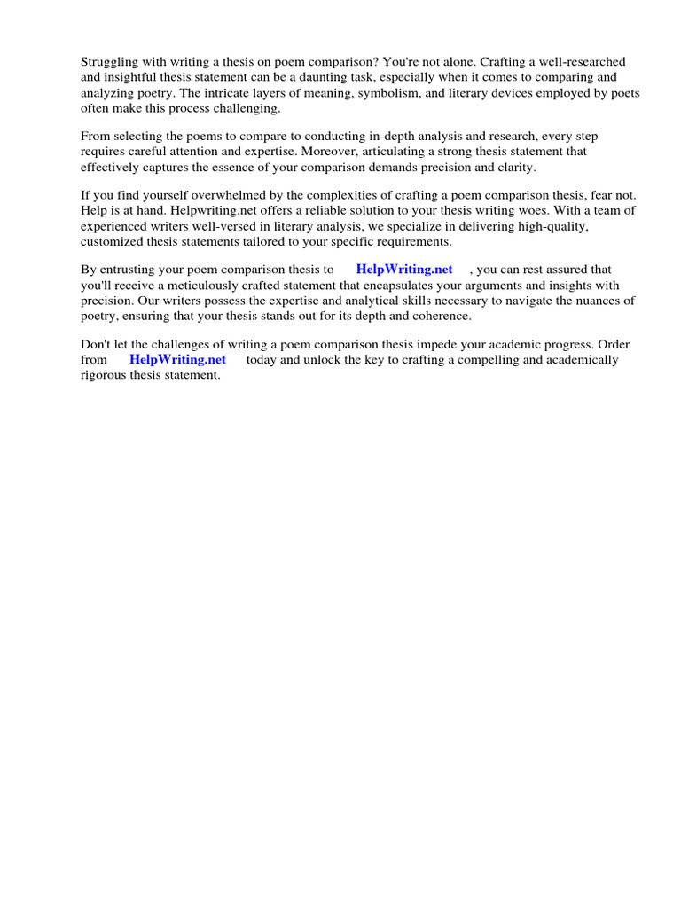 Poem Comparison Thesis Statement | PDF | Essays | Poetry
