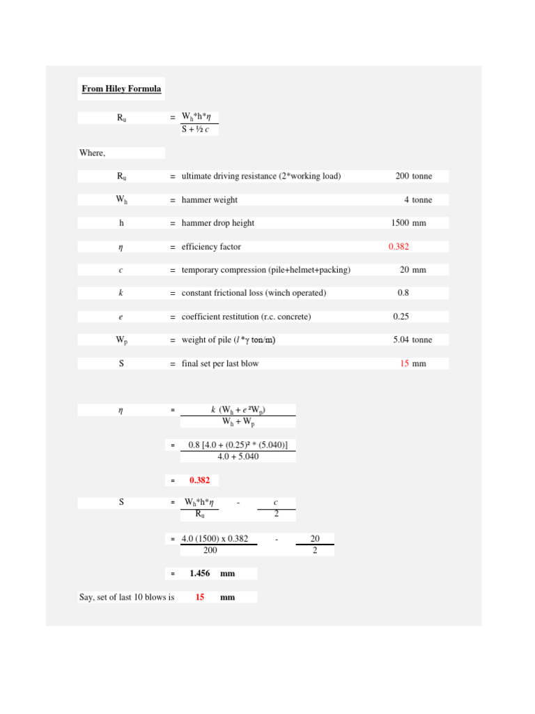 Pile Set Calculation_Hiley Formula | PDF