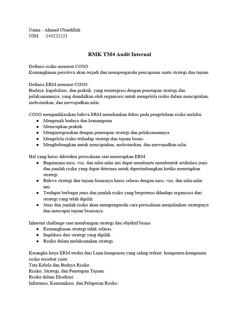 ERM dan Audit Internal Menurut COSO dan ISO 3100 | PDF | Bisnis