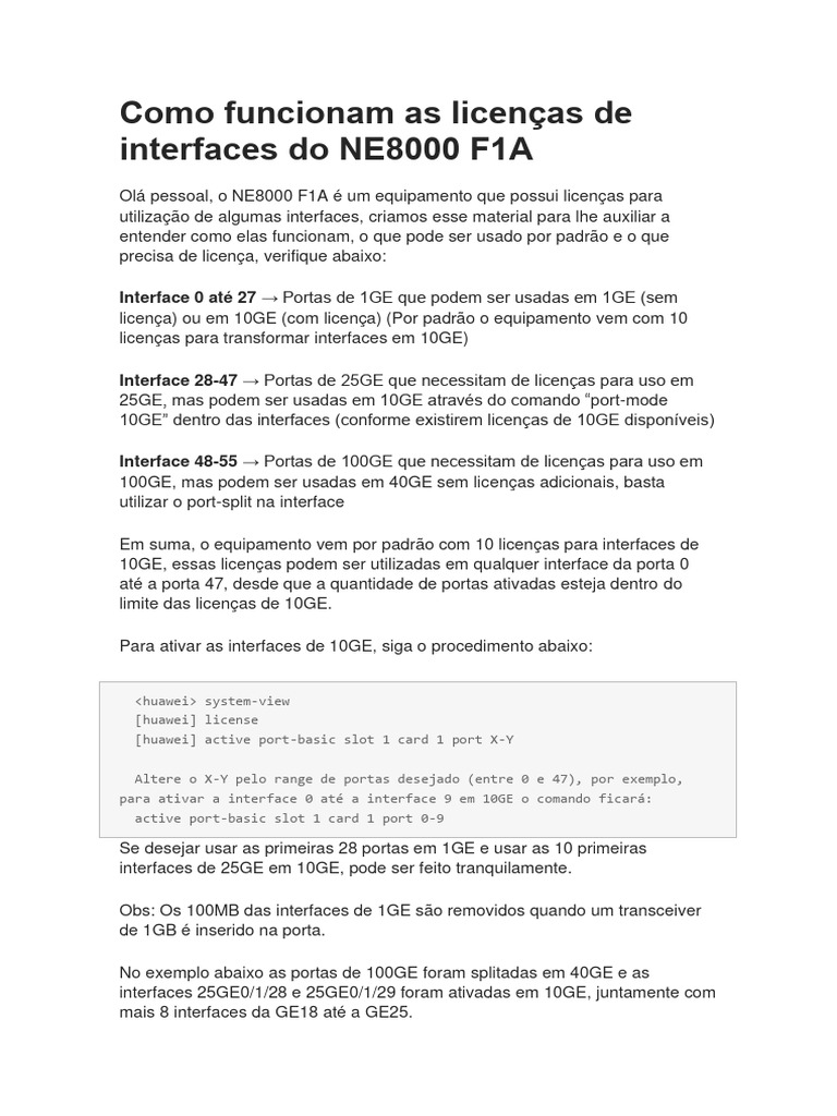 Licenças de Interfaces NE8000 F1A | PDF | Informática | Ciência da ...