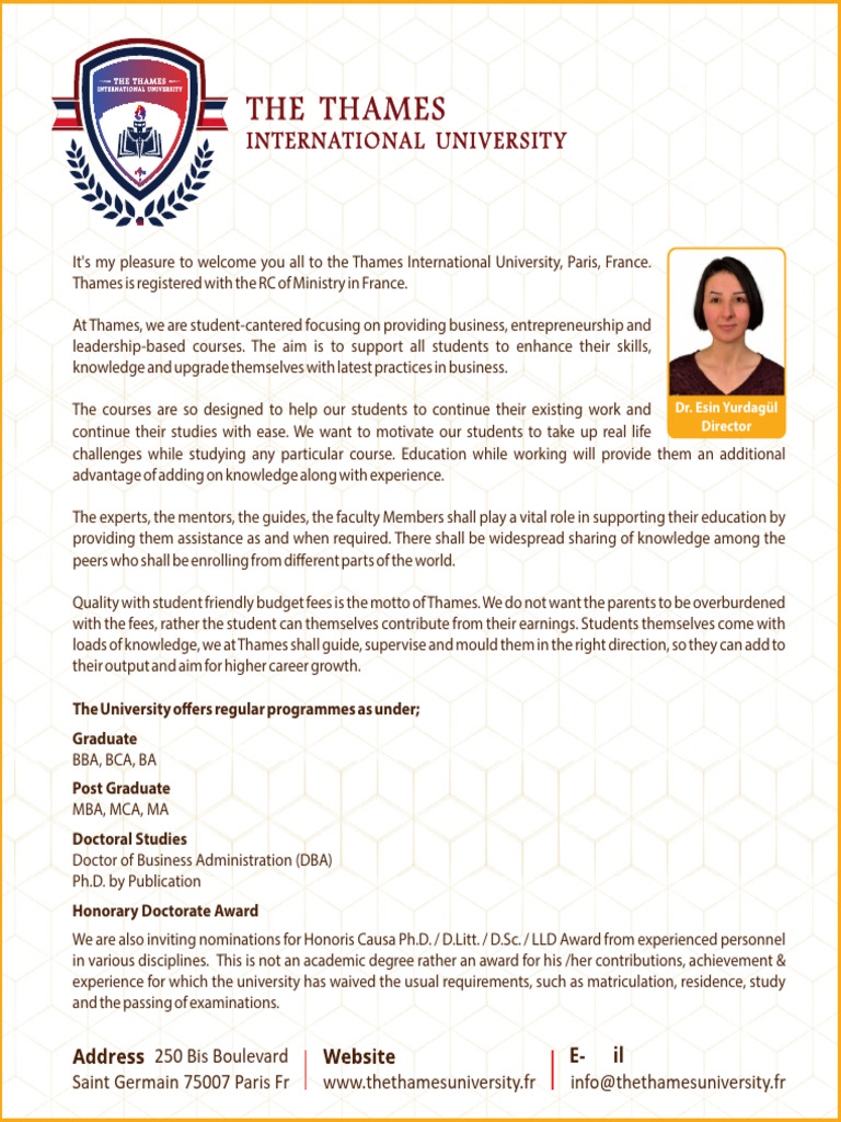 PROFILE-Thames International University Profile | PDF | Doctor Of ...