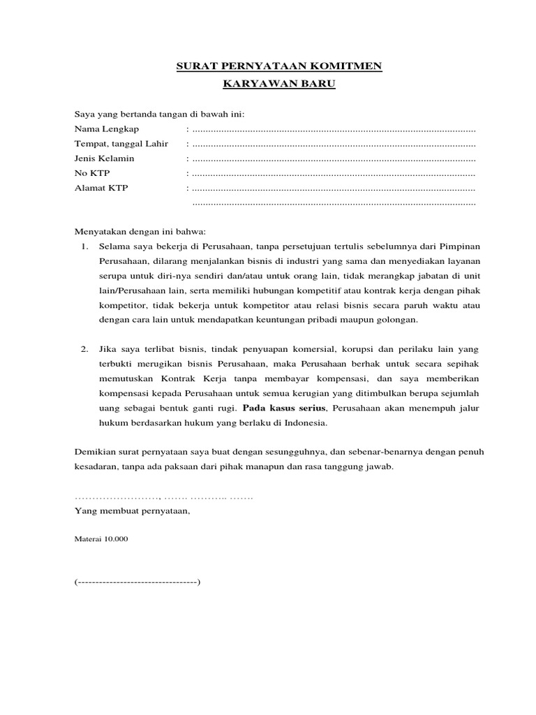 Surat Pernyataan Komitmen R2 | PDF