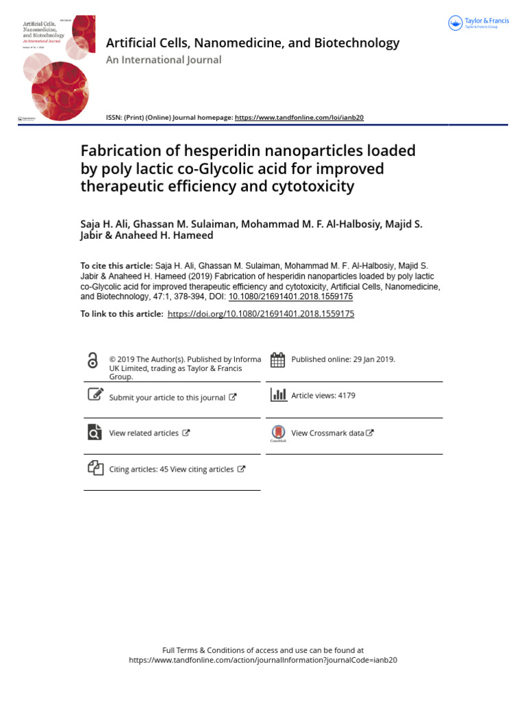 Fabrication of Hesperidin Nanoparticles Loaded by Poly Lactic Co-Glycolic Acid For Improved ...