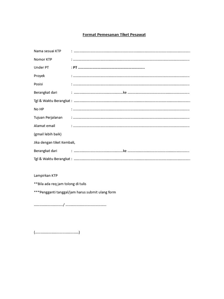 Form Pemesanan Tiket Pesawat R2 | PDF