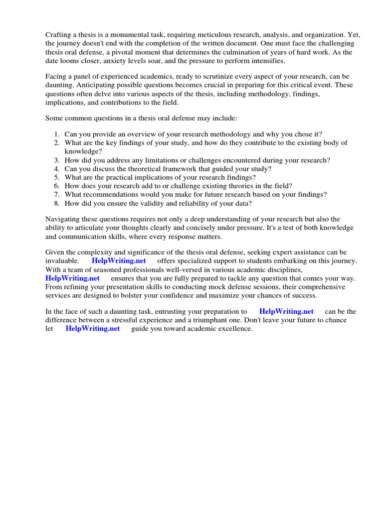 Possible Questions in Thesis Oral Defense | PDF | Thesis | Methodology