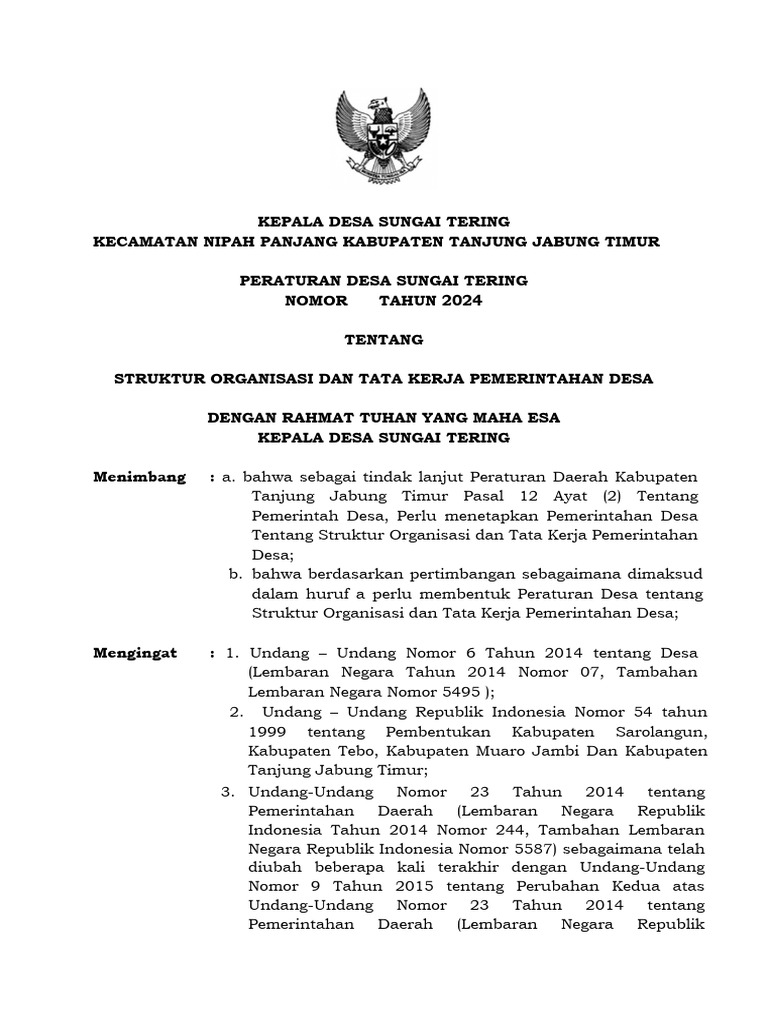 Perdes ST Tentang Struktur Organisasi Dan Tata Kerja Pemerintahan Desa ...