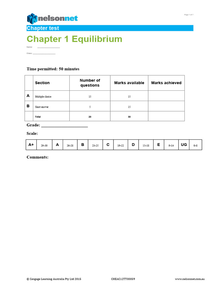 Yr 12 Equilibrium | PDF | Chemical Equilibrium | Chemical Reactions